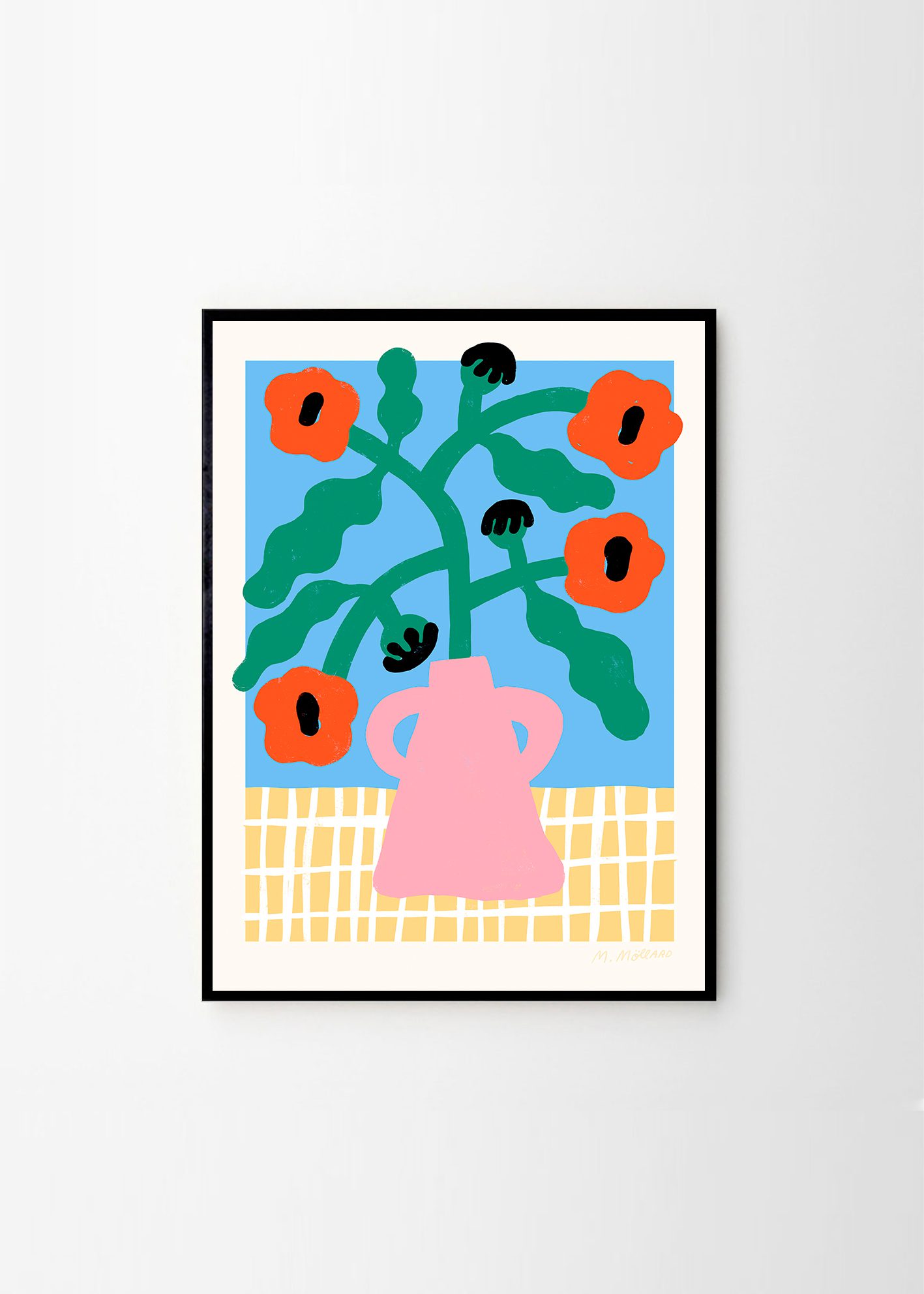 Madelen Möllard, Red Poppies in Pink Vase fine art print - The Poster Club